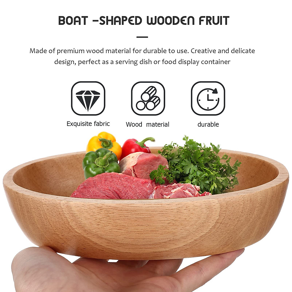 Zerodeko Wooden Bowl, Boat Shaped Long Wood Dough Bowl Decorative Serving Tray for Food, Bread, Fruits, Snack, Dessert Plate Tabletop Centerpiece Decor for Home, Kitchen, Dining