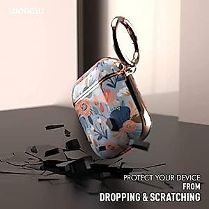 wenew Protective Airpods Case Cover Designed for Apple Airpods 2 & 1, Cute Fadeless Patterns Shockproof Hard Case Cover with Portable Keychain Clip for Girls Kids Women Men (Blue)