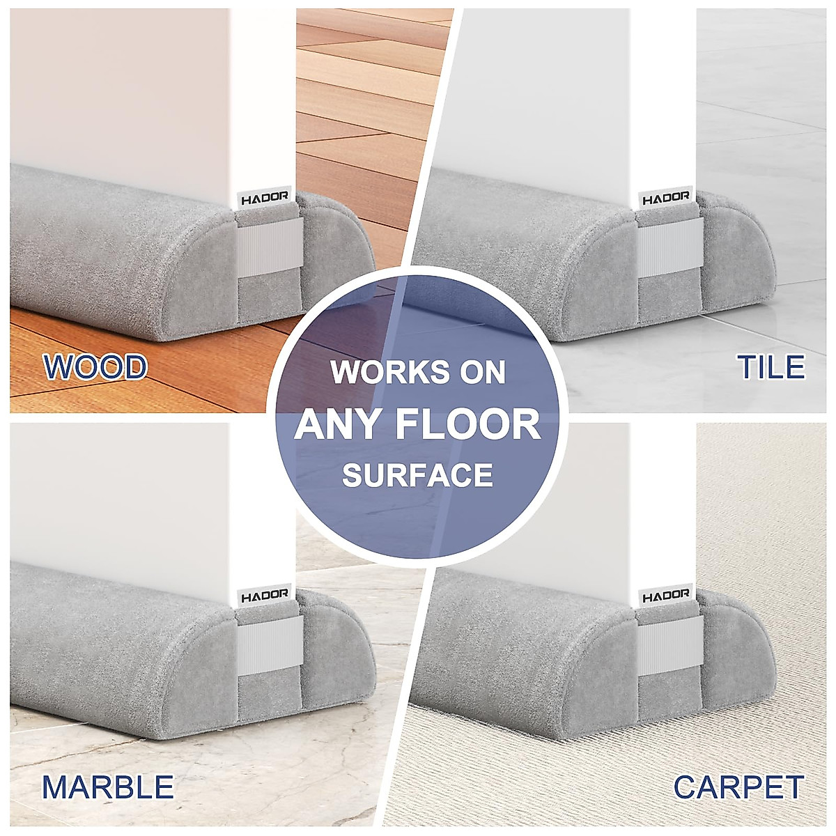 HADOR Door Draft Stopper for Bottom of Door, 36 Inch Under Draft Air Noise Light Blocker 30"- 36" Double Side Triangle Soundproof Sweep Filler Seal Gap up to 1.7" for Patio Sliding Door Guard, Grey