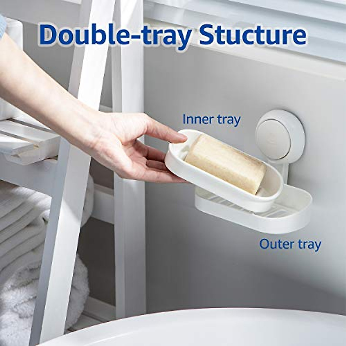 SWAMTIK Corner Shower Caddy with Soap Dish Suction Cup Shower Shelf for Shower Wall Corner Caddy No Drilling Shower Soap Holder for Bathroom Bathtub - White