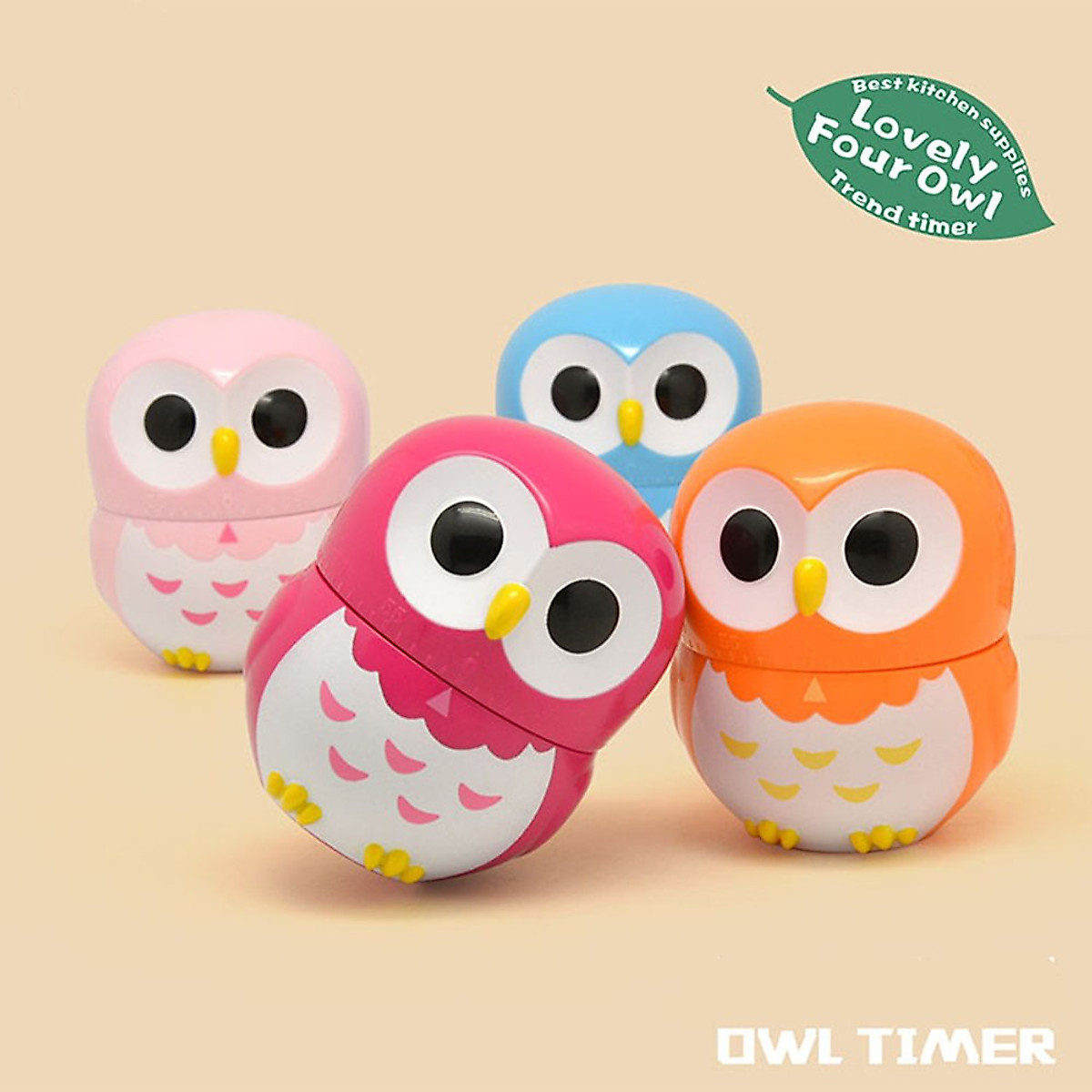Golandstar Cute Cartoon Owl Timers Mini Size 60 Minutes Mechanical Kitchen Cooking Timer Clock Loud Alarm Counters Manual Timer (Orange)