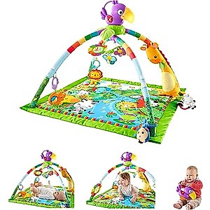 Fisher-Price Playmat Rainforest Music & Lights Deluxe Gym with 10+ Toys & Activites for Newborn Tummy Time Play
