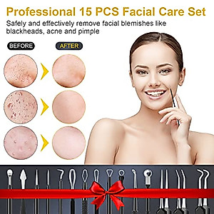 Pimple Popper Tool Kit, IUMAKEVP 15 PCS Professional Stainless Steel Blackhead Remover Comedone Extractor Tools for Removing Pimples, Blackheads, Zit on Face - Acne Removal Kit with Metal Case (Black)