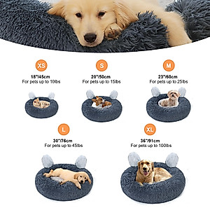 Calming Round Pet Bed for Medium Dogs - Donut Washable Medium Dog Bed, Anti-Slip Fluffy Plush Faux Fur Cat Bed, Fits up to 45 lbs Pets, 30" Grey