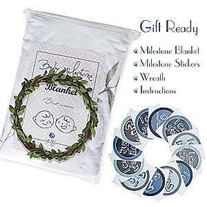 Yoothy Baby Monthly Milestone Blanket for Boy Girl Gender Neutral Gift for Baby Shower, Eucalyptus Plant Blanket for Newborn, Green Leaves Wreath &12 Stickers Included, Soft Flannel Blanket 47''x40''