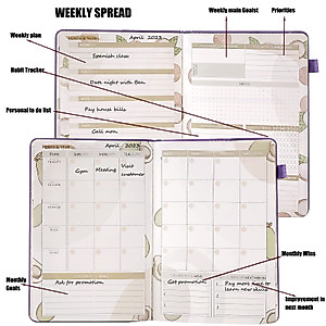 Update Pu Leather Monthly&Weekly Life Planner Organizer Notebook Gratitude Journal Productivity Journal with Pen,12 Colors Fineliner Pen&Stickers Time Management for Men&Women(Lightblue)