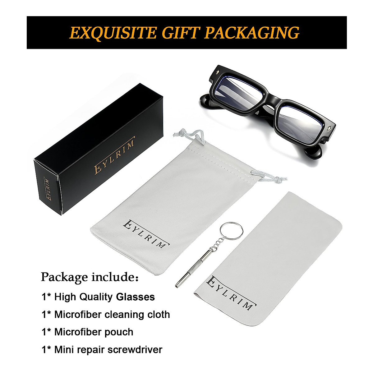 EYLRIM Square Thick Frame Glasses for Women Men Chunky Rectangle Blue Light Glasses Non Prescription Eyeglasses(Black)