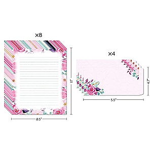 Stationary Writing Paper with Envelopes - Flora Stationery Set with Lined Letter Writing Paper, 48 Sheets + 24 Envelopes, 8.5 x 11 Inch of Each Stationary Paper