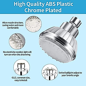 LED Shower Head with Light, 7 Color Light Automatically Changing LED Fixed Rainfall Adjustable High Pressure Quiet Light up Shower Heads Easy Installation for Kid Adult