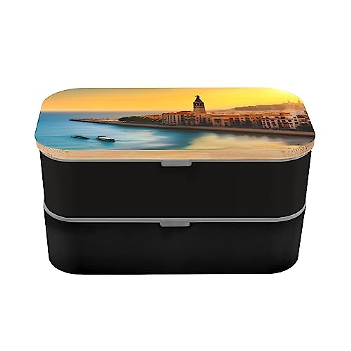 Sunset In Barcelona Adult Lunch Box, Bento Box, With Cutlery Set Of 3, 2 Compartments, Rectangular, Lunch Box For Adults