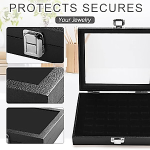 Barelove Jewelry Rings Storage Organizer Case, Black Wooden 36 Slot Velvet Glass Ring Storage Box Display, Earrings Stand Boxes Holder Organized Tray for Jewelry Showcase