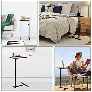 WHEARTED Small Side Table for Small Spaces, C Shaped End Table Slide Under Sofa Couch and Bed, Height Adjustable C Table End Table with Metal Frame for Living Room, Bedroom, Bathroom Brown