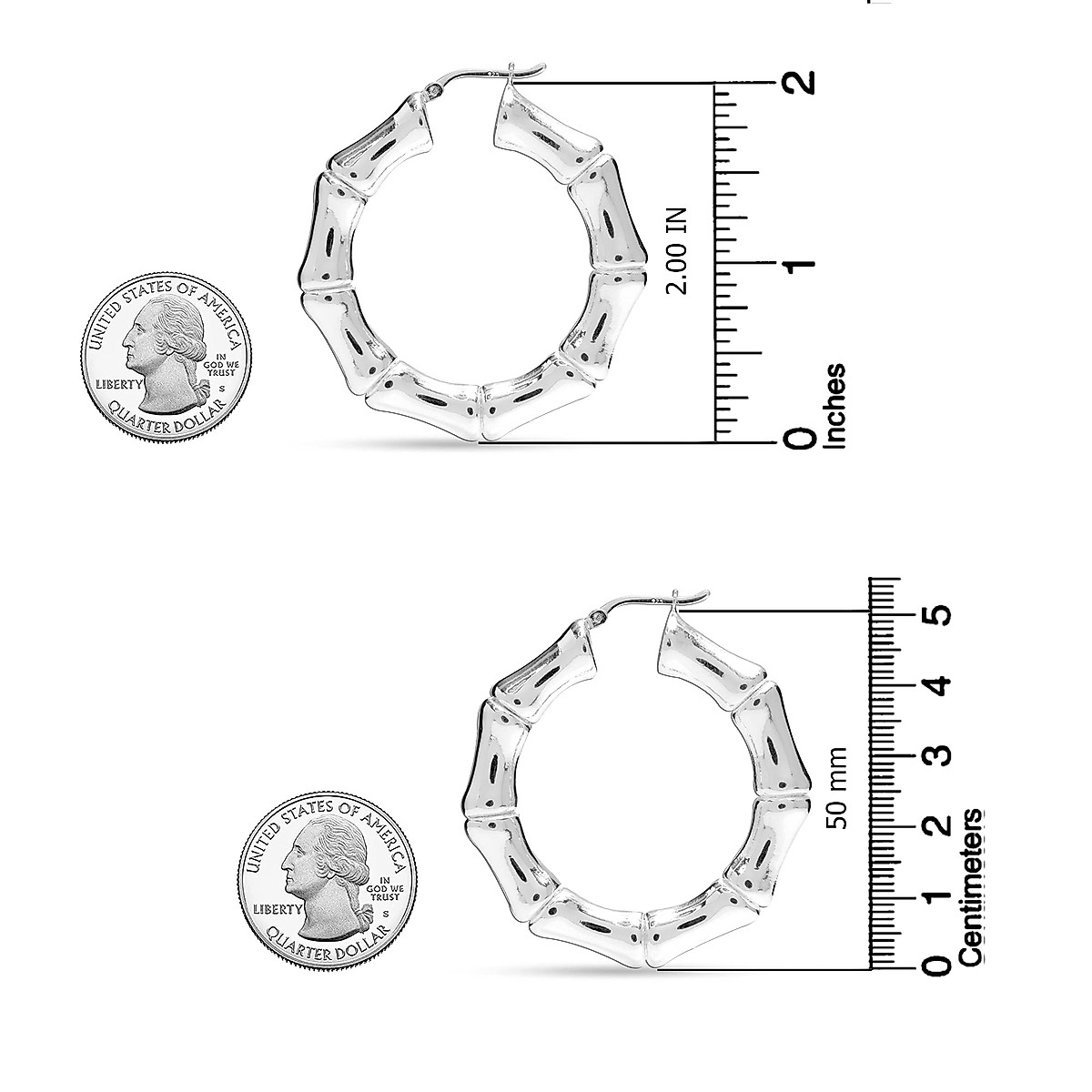 Lecalla Sterling Silver Bamboo Hoop Earrings for Women Trendy- Hammered 925 Sterling Silver 50 mm Large Chunky Women's Hoops Earring