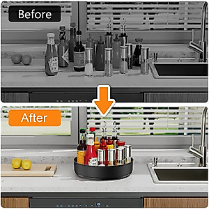 Lazy Susan Turntable Organizer, Landmore 2 Pack 10.2 Inch Stainless Steel Non Skid Turntable Spice Rack Spinning Organizer for Cabinet, Pantry, Countertop Black