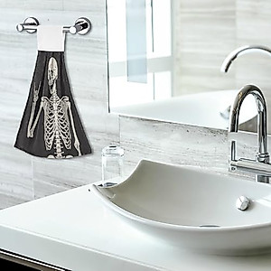 Halloween Human Skeleton Hanging Kitchen Towels 2 Pieces Skull Rock and Roll Dish Cloth Tie Towels Hand Towel Tea Bar Towels for Bathroom Farmhous Housewarming Tabletop Home Decor