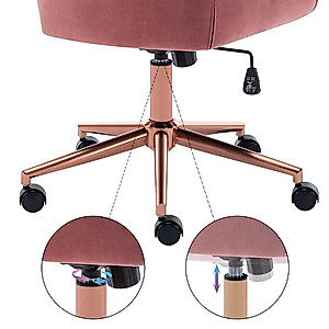 DUHOME Home Office Chair Computer Desk Chair Armchair Task Chair Velvet Upholstered Chair Height Adjustable Comfortable Stool Swivel Rolling Chair with Rose Gold Metal Base Pink