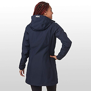Helly Hansen Women's Long Belfast Waterproof Windproof Breathable Raincoat Jacket with Hood, 597 Navy, Small
