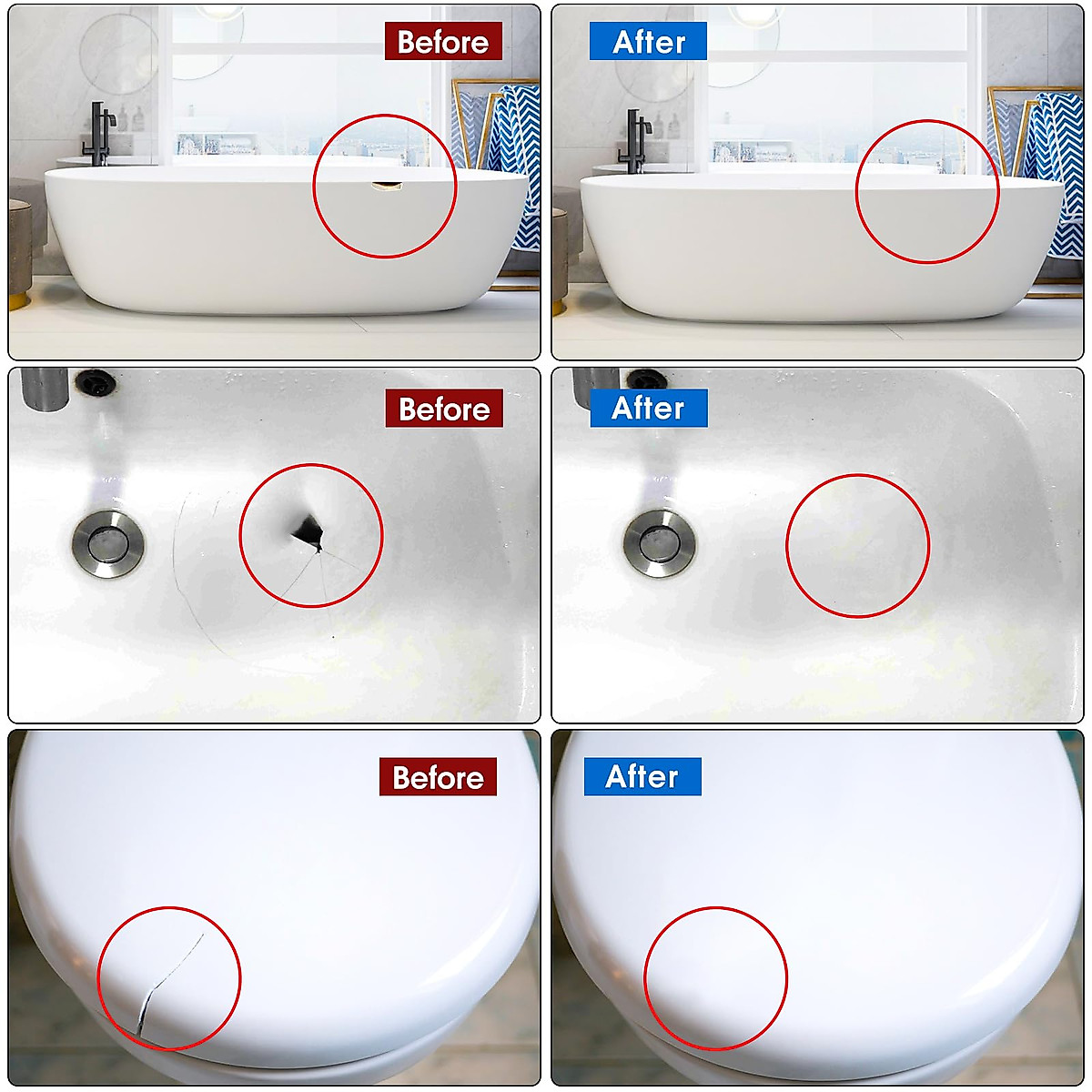 Tile and Fiberglass Tub Repair Kit, LANBOKIT Marble and Granite Repair Kit, Porcelain Repair Kit for Sink & Toilet, Epoxy and Quartz Countertop Repair Kit for Cracks Chips Scratches Holes Dents