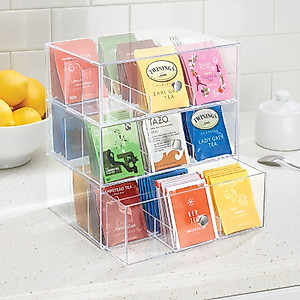 mDesign Plastic Tea Bag Caddy Box Storage Container Organizer Holder with 3 Drawers - for Kitchen Pantry, Cabinet, Countertop - Holds Coffee, Sugar Packets, Drink Pods - Clear