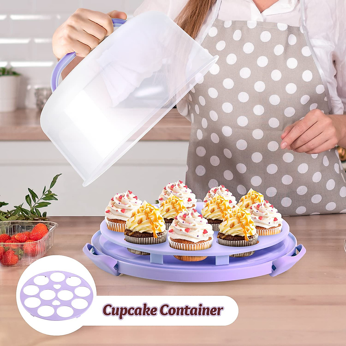 Ohuhu Cake Holder, BPA-Free Cake Carrier with Lid and Handle Cake Transport Container Portable Cake Keeper Two Sided Base for Pies Cookies Nuts Fruit etc - Suitable for 10 inch Cake Perfect Gifts