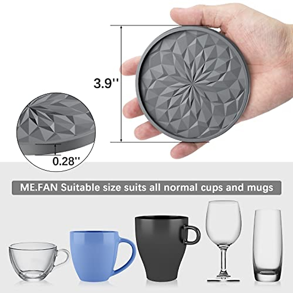 Silicone Coasters [6 Pack] ME.FAN Coasters with Holder - Drinking Coasters - Cup Mat for Drinks - Live for Hot or Cold Drink Thickened, Non-Slip, Non-Stick, Deep Tray Black