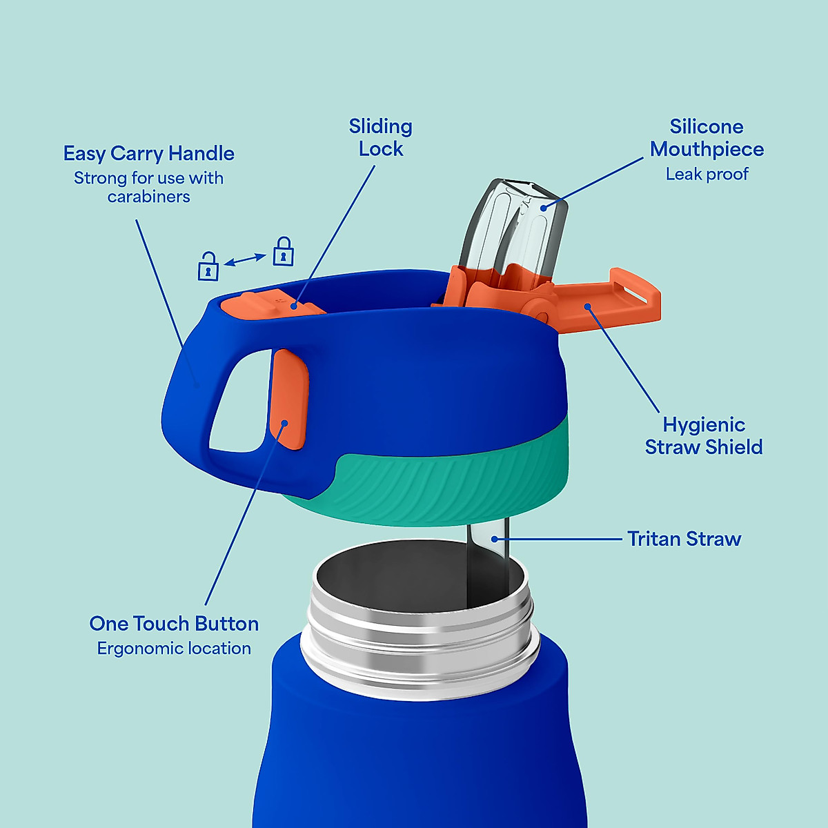 Ottle Cove Cruiser Stainless Steel Water Bottle - 24 oz Insulated Flask with Leak Proof Lid BPA-Free - Reusable Gym Water Bottle for Travel, Camping & Sports - Pacific Peacock Allover