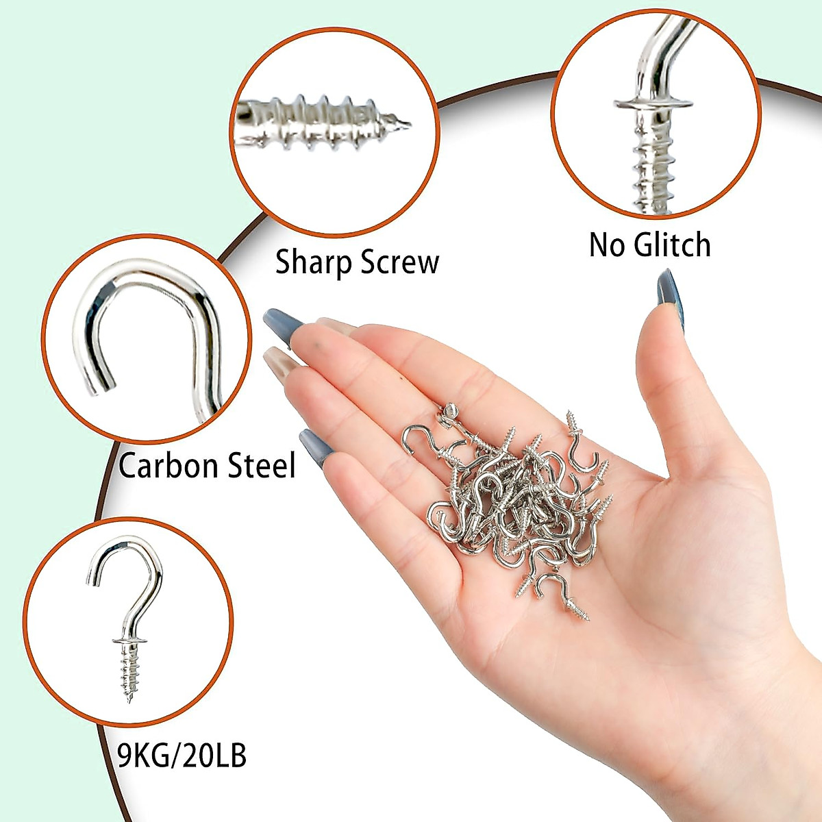 100 Pcs Small Screw Hooks, 1/2 Inch Screw-in Hooks Copper Plated Metal Cup Hooks, Mini Metal Screw Wood Ceiling Wall Hooks for Jewelries Crafts Keys Caps String Plants Lights Wreaths, Silvery