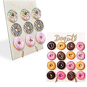 2 Pack Donut Wall Display Stand for Party, Wedding, Event, Brunch, and Birthday Use, Decorative Doughnut and Bagel Holder, Pop-Up Tabletop Placement, Laser Engraved Bamboo