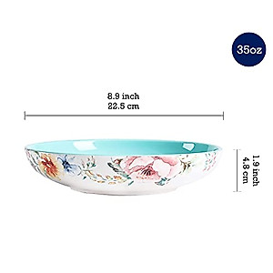 Bico Margret's Garden Ceramic Pasta Bowl, Set of 9(1 unit 214oz, 8 units 35oz), for Pasta, Salad, Microwave & Dishwasher Safe