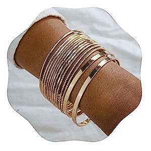 Xerling 14Pcs Gold Boho Indian Multi Bangle Bracelet Set for Teen Girls Punk Chunky Stackable Textured Bracelets for Women Layered Cable Smooth Bracelets