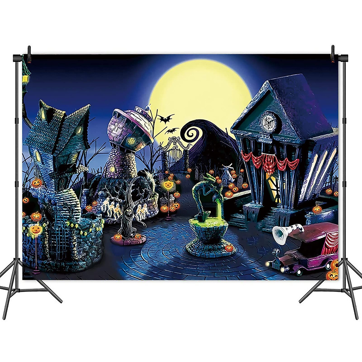 Happy Halloween Backdrop for Photography Christmas Castle Pumpkin Bat Moon Photo Background for Halloween Scary Party Newborn Baby Shower Banner 5x3ft