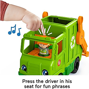 Fisher-Price Little People Toddler Toy Recycling Truck Musical Garbage Vehicle with Figure for Preschool Pretend Play Ages 1+ Years