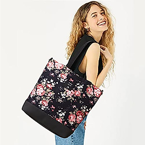 KALIDI Women Fashion Tote Handbags Canvas Cross Body Shoulder Bags Rose Flower Casual Travel Hobo Bag Tote
