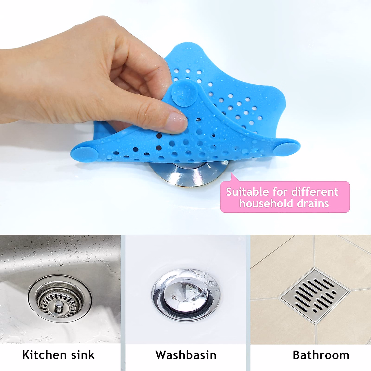 Shower Drain Hair Catcher, Silicone Hair Stopper Hair Catcher with Suction Cup Shower Drain Covers Suit for Bathroom Bathtub and Kitchen Easy to Install and Clean 5 Pack