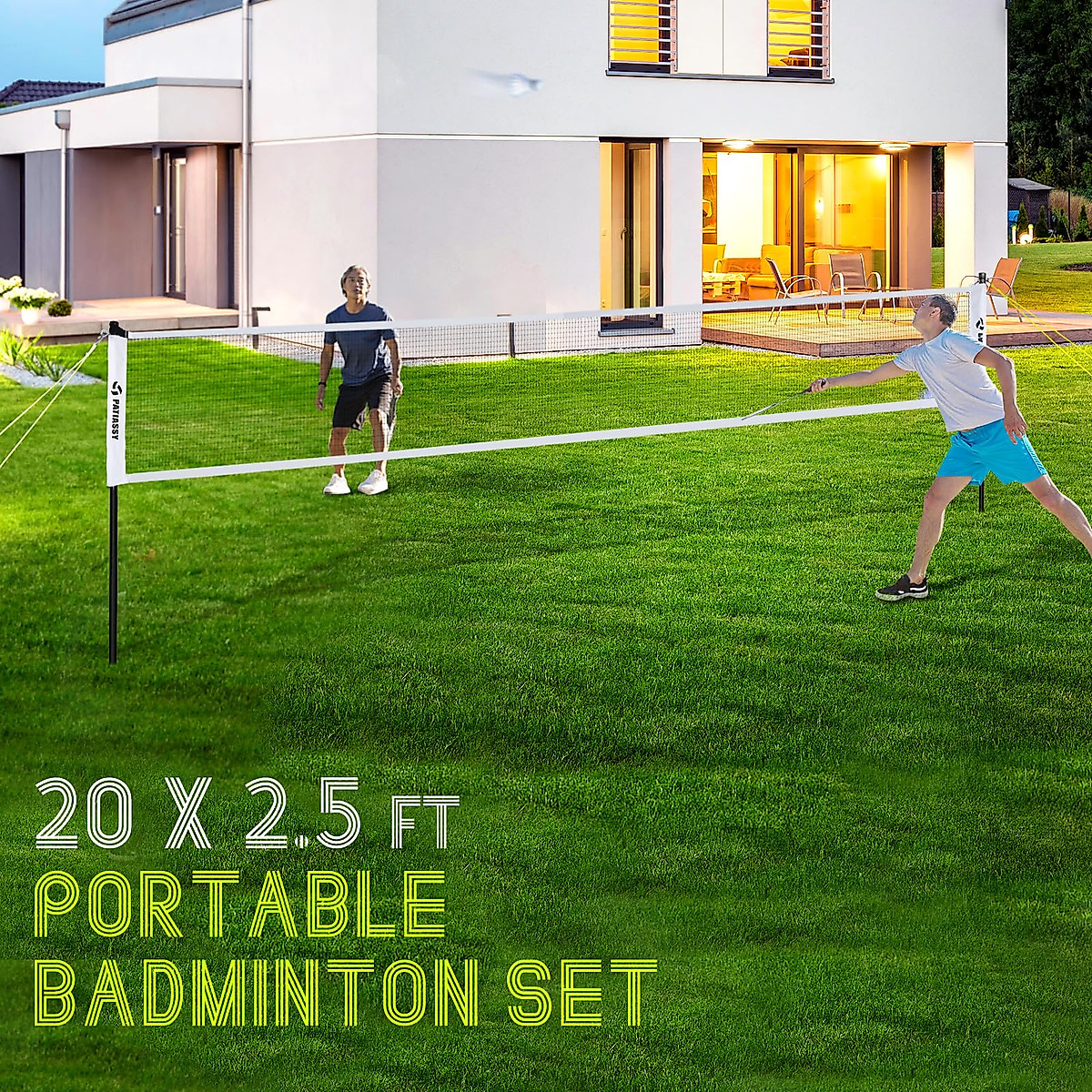 Patiassy Portable Badminton Net Set with 4 Badminton Rackets, Badminton Shuttlecocks and Carrying Bag for Backyard(White)