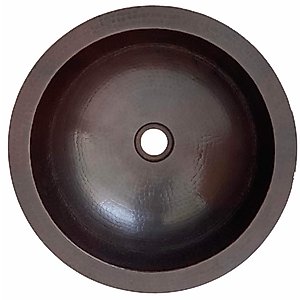 15" Round Copper Bathroom Sink Mexican Copper Bath Sink Pure Copper Hand Hammered Dual Mount Dark CPS05