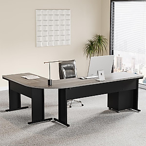 Tribesigns 83 Inch L-Shaped Office Desk, Large Executive Computer Desk with 3-Drawer File Cabinet, Industrial Corner Desk with Storage Drawers, Business Furniture Work Desk for Home Office (Gray)