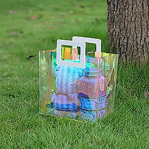 VUOJUR Holographic Small Gift Bag 8.3x8x4'' Clear Reusable Birthday Gift Bag for Women Girls Iridescent Christmas Wedding Gift Bag with Handle