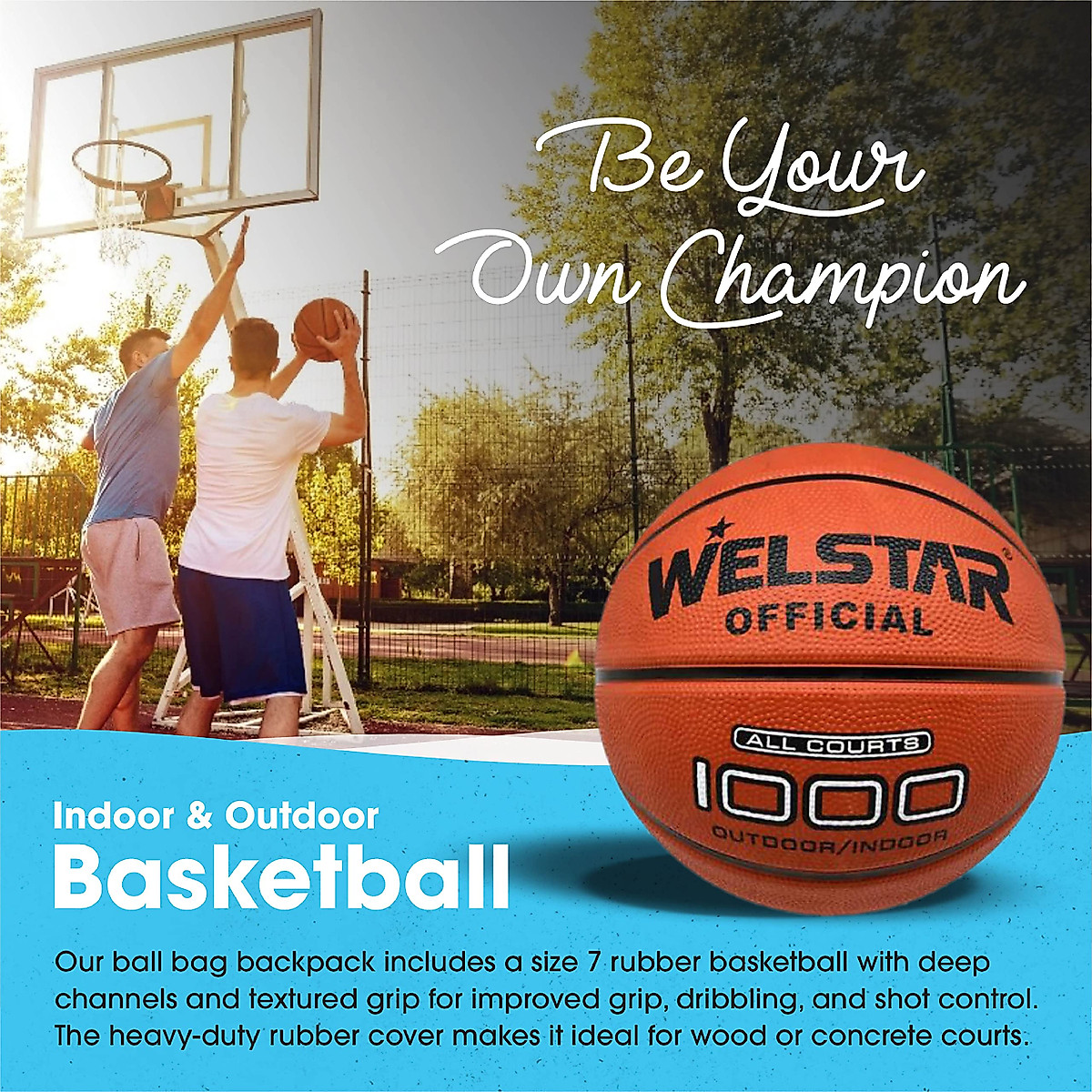 Large Basketball Backpack Bag INCLUDES Basketball and Ball Pump - For Kids and Adults - Basketball Bag For All Sports, Gym Training, and Practice, Large Storage Pockets | Laptop Sleeve