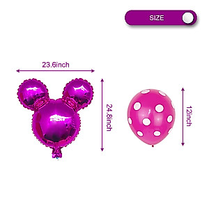 33pcs Minnie's Party Latex Balloons, Pink Mouse Aluminum Film Balloons, Pink, Red, Black balloons, Children's Birthday Party Supplies