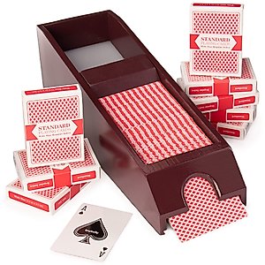8-Deck Wooden Blackjack Shoe with Cards - Dark Brown Manual Playing Card Shuffler - Classic Chocolate Brown Wood Game Dealer Accessory - Pokemon, Magic of The Gathering, Yu Gi Oh!, TCG