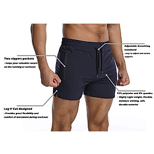 EVERWORTH Men's Bodybuilding Gym Shorts Lightweight Workout Running Short Fitted Quick Dry Lifting Shorts with Zipper Pockets Green XL