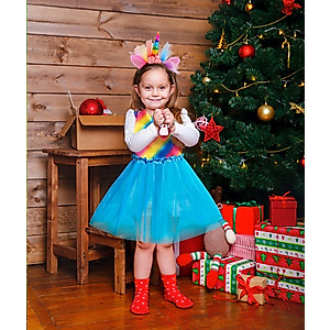 Jeowoqao Girls Princess Dress up Trunk Set 19 Pcs, Girls Rainbow Costume Set, Toddler Girls Dress up Clothes Pretend Play Costumes Set for Little Girl Ages 3 4 5 6