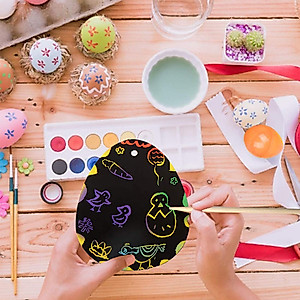 Easter Scratch Paper, 24PCS Easter Egg Scratch Paper Rainbow Art Set for Easter Day Ornaments Hanging Craft