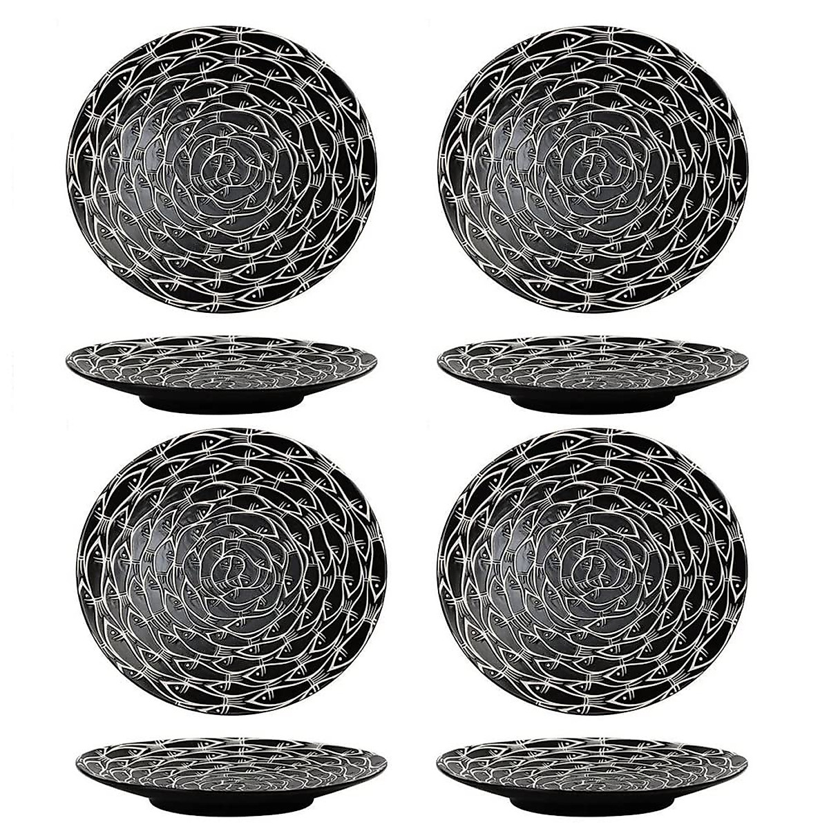 MAXLYA Bone China Plate, Japanese Set Tableware Straw Hat Western Food Plate Creative Embossed Fish Plate Pasta Plate Dessert Plate, Stackable & Dishwasher Safe (Set of 4/8'')