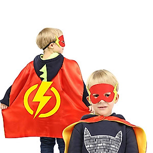 Superhero Capes and Masks for Halloween Cosplay Double Side Toy For Kids Best Gifts Yellow