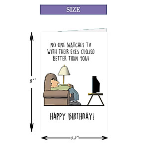 XXDJLP Funny Birthday Card for Men Women, Happy Bday Gift for Uncle, Hilarious Birthday Card for Dad, Husband, Grandpa, Humor Fathers Day Card, Watches TV with Eyes Closed Card
