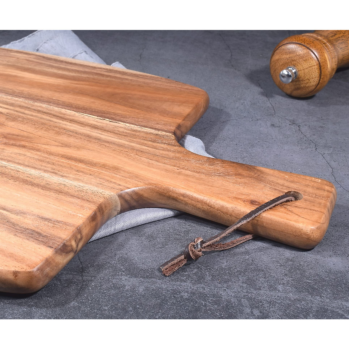 AMPSEVEN Large Acacia Wood Cutting Board with Handle - Wooden Chopping Board Charcuterie Board for Meat Vegetables Fruits Cheese Serving Kitchen Decor Countertop (15.7" x 10.6”)