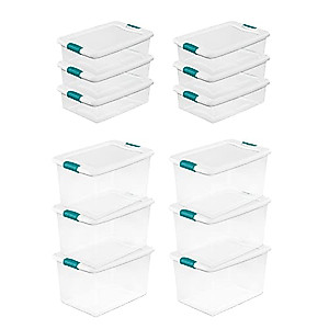 Sterilite Multi Pack 64 Quart & 32 Quart Plastic Stacking Storage Container Box with Latching Lid for Home, Office, or Garage Organization, 12 Pack