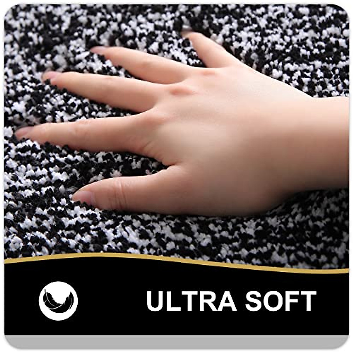 OLANLY Bathroom Rugs, Extra Soft and Absorbent Microfiber Bath Mat, Non-Slip, Machine Washable, Quick Dry Shaggy Bath Carpet, Suitable for Bathroom Floor, Tub, Shower (Black and White, 24 x 16 Inches)